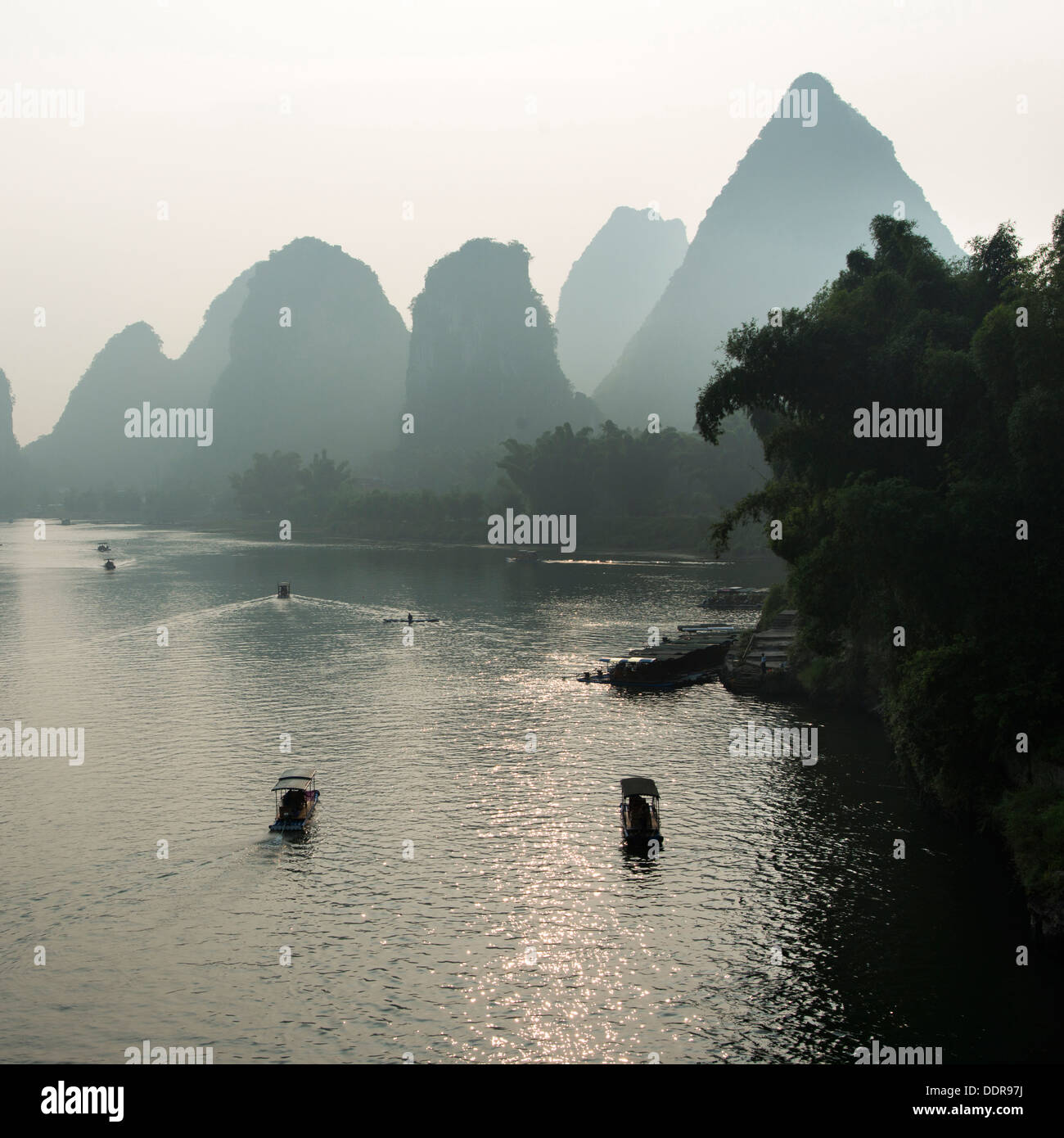 Tourboats on the Li River, Yangshuo, Guilin, Guangxi Province, China ...