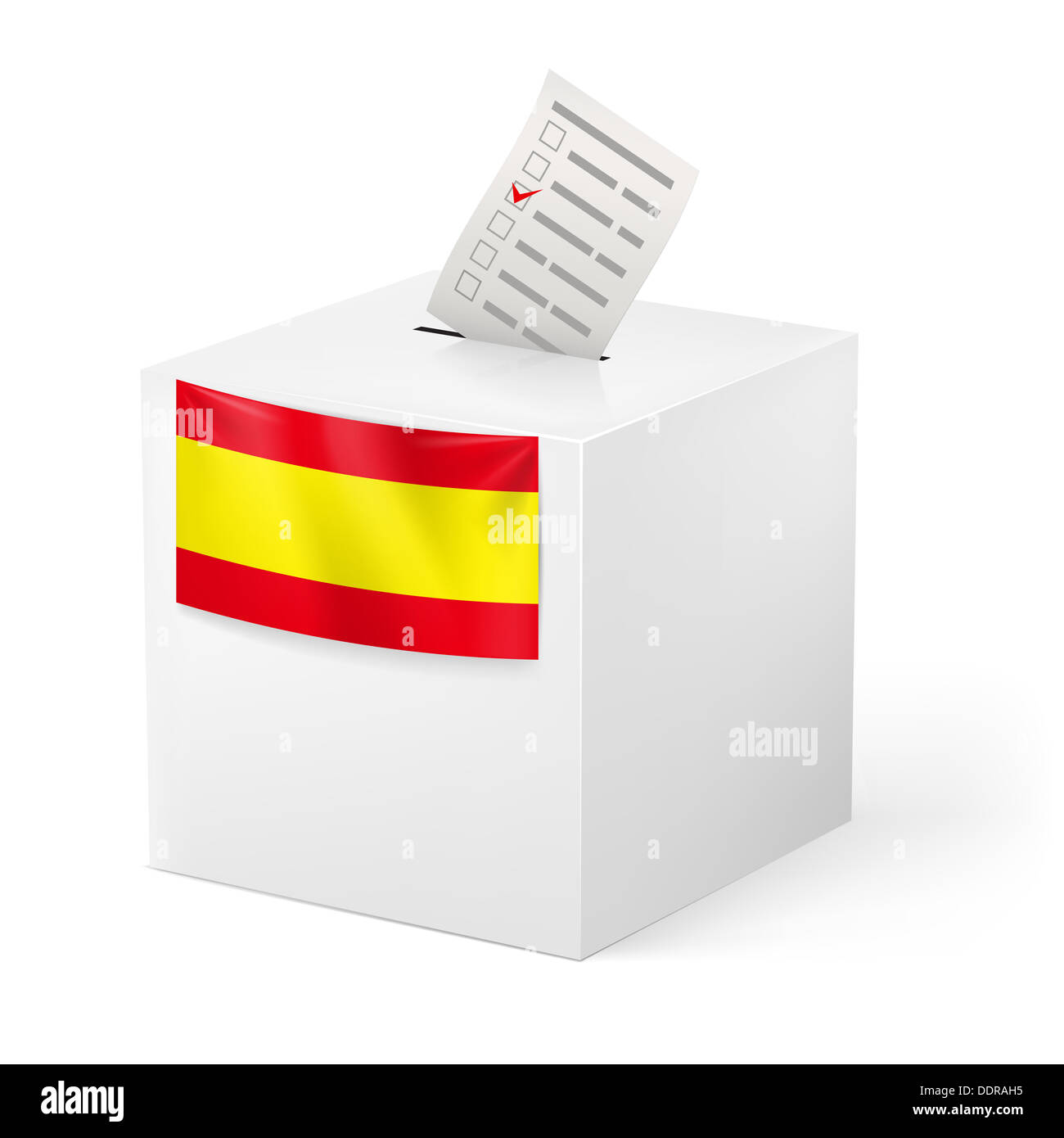 Election in Spain: ballot box with voicing paper isolated on white ...