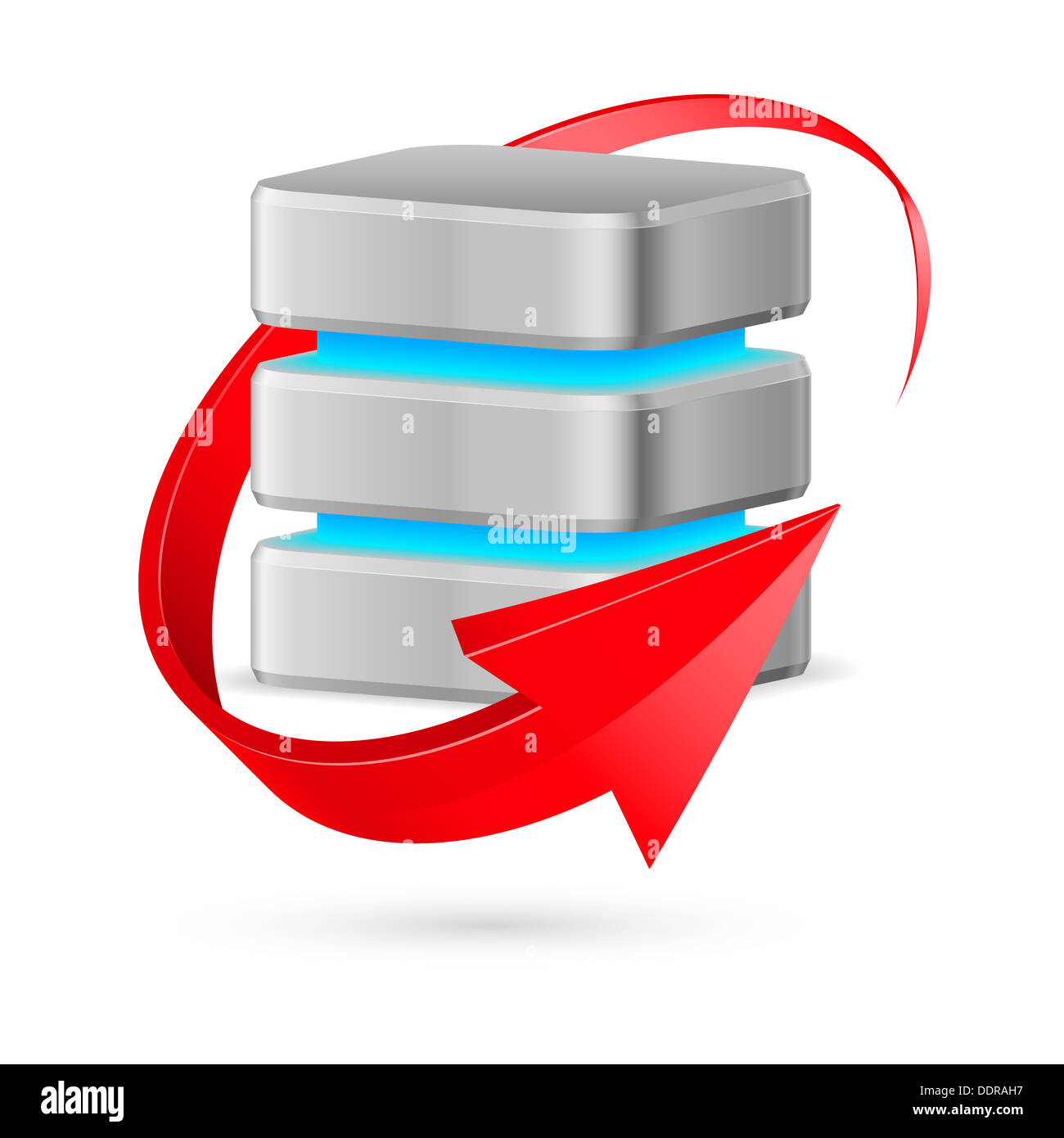 Database icon with update symbol - red curved arrow. Illustration on ...