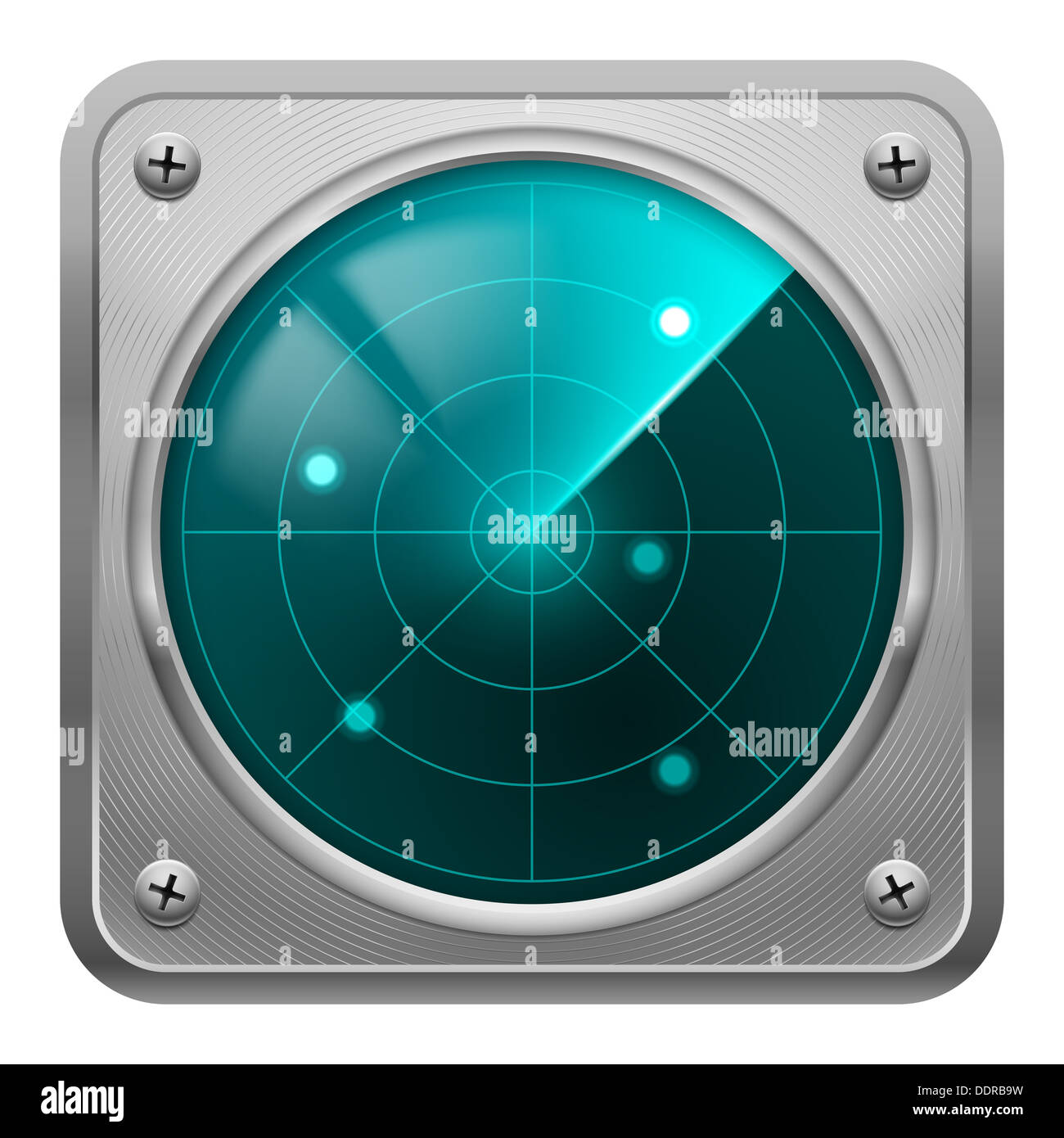 Metal framed radar screen with some objects detected. Tracking system ...