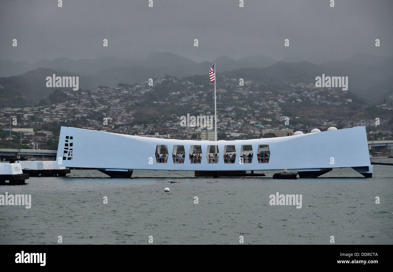 Visitors to the USS Arizona Memorial observe the 68th anniversary of ...