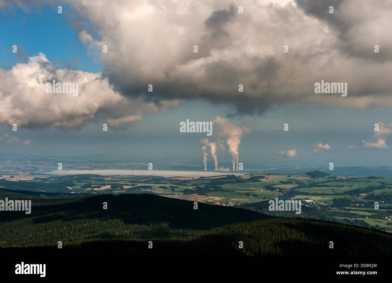 Power station Turow in Poland viewed from Liberec, Czech Republic on ...