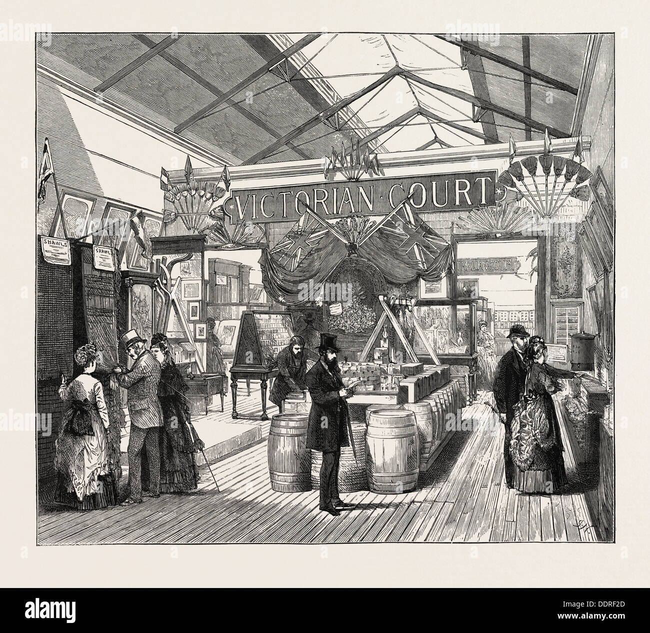 THE VICTORIAN COURT AT THE INTERNATIONAL EXHIBITION, 1873 engraving ...