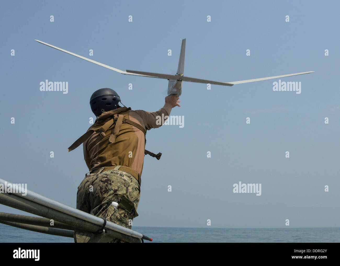 Puma AE unmanned aerial vehicle from a Riverine Command Boat (RCB), at ...