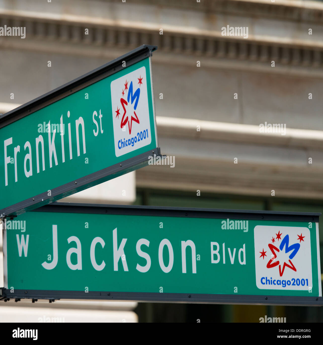 Low angle view of streetsigns Jackson Boulevard, Franklin Street ...