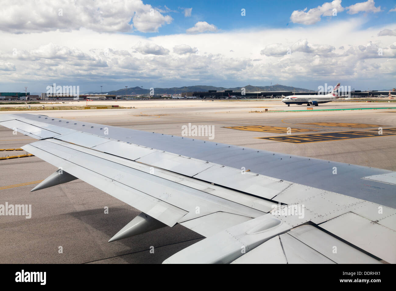 British Airways jet and wing on Barcelona El Prat runway Stock Photo ...