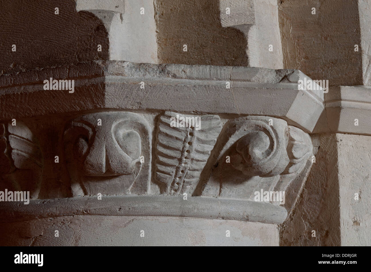 Carved capital in St. John the Baptist Church, Great Rissington ...