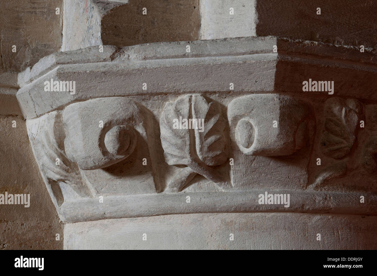 Carved capital in St. John the Baptist Church, Great Rissington ...