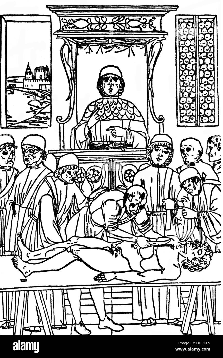 medicine, surgery, medieval surgery scene, woodcut, early 15th century ...