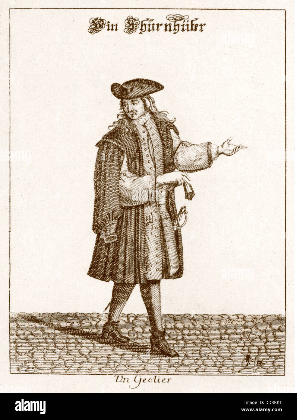 fashion, traditional costume, Alsace, gatekeeper, copper engraving, out ...