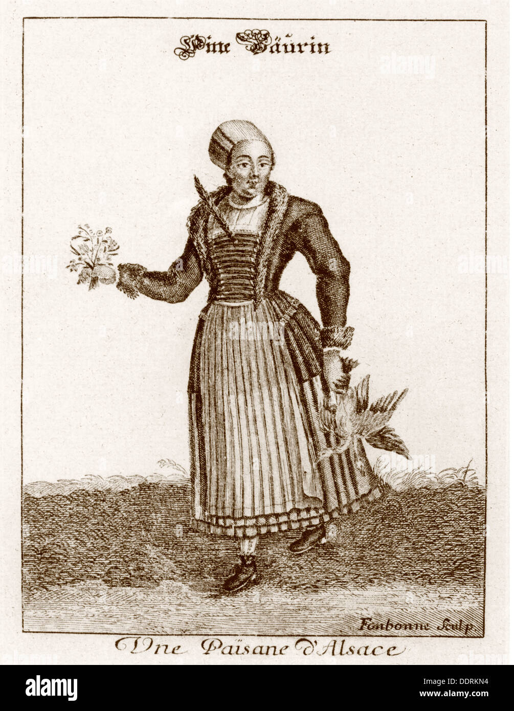 fashion, traditional costume, Alsace, countrywoman, copper engraving ...