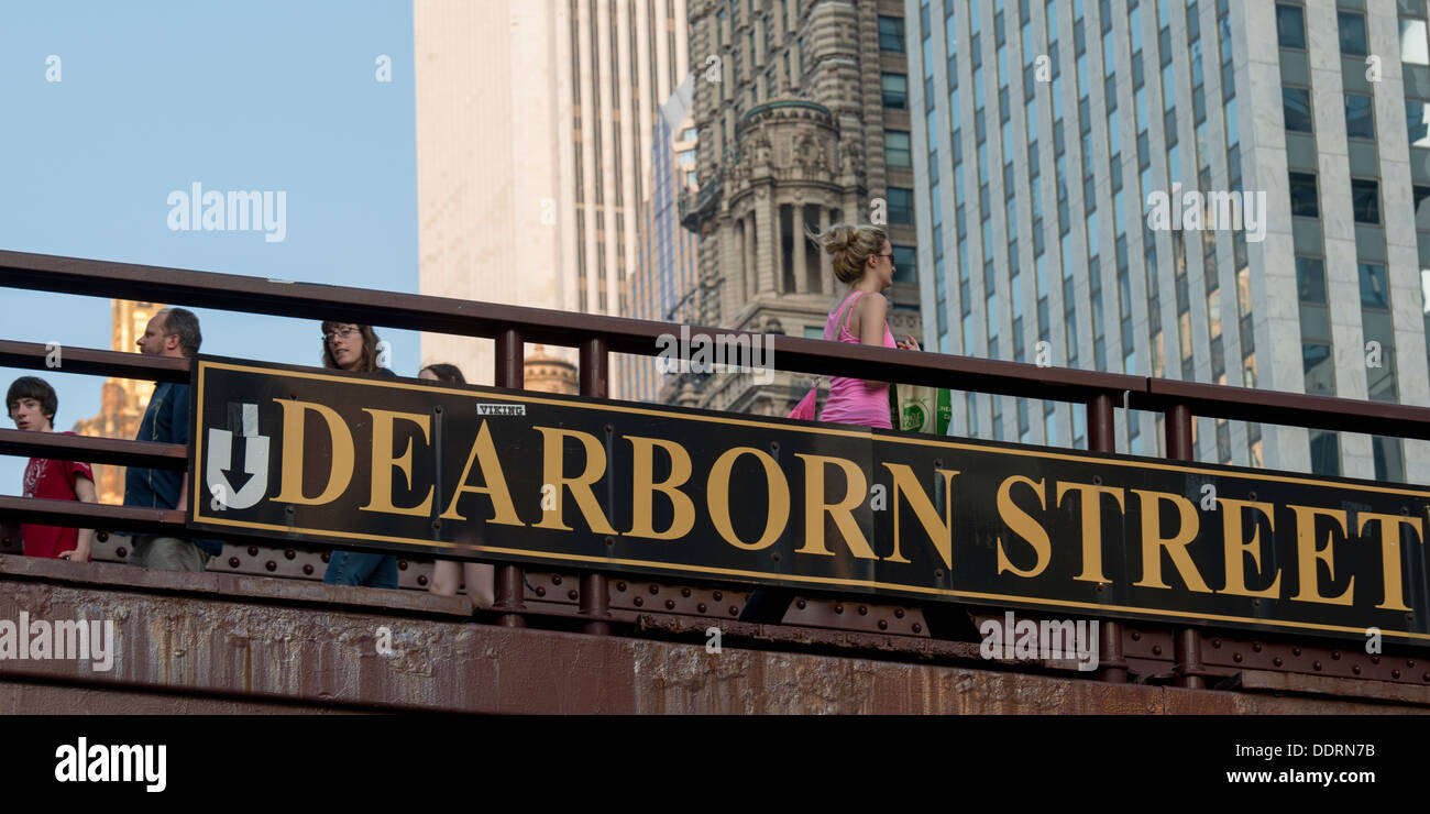 People walking on Dearborn Street Bridge, Marina City, Chicago, Cook ...