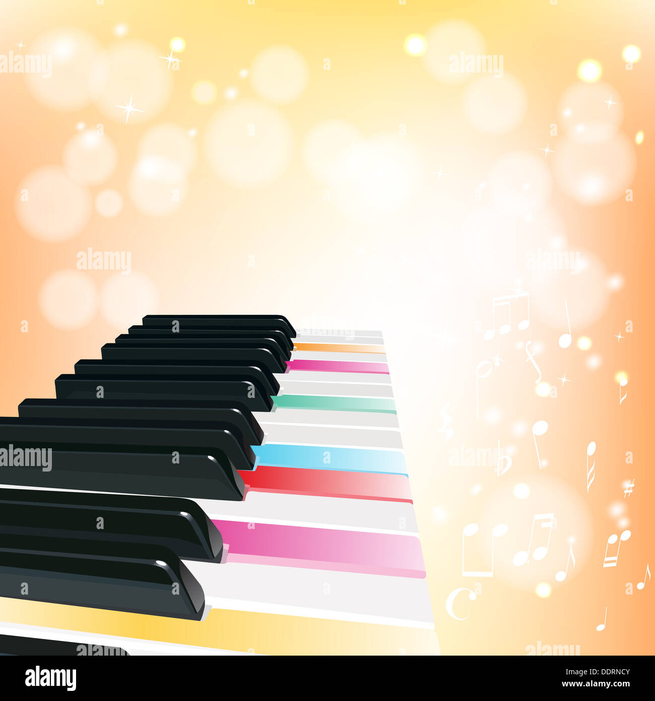 piano background with notes on orange background Stock Photo - Alamy