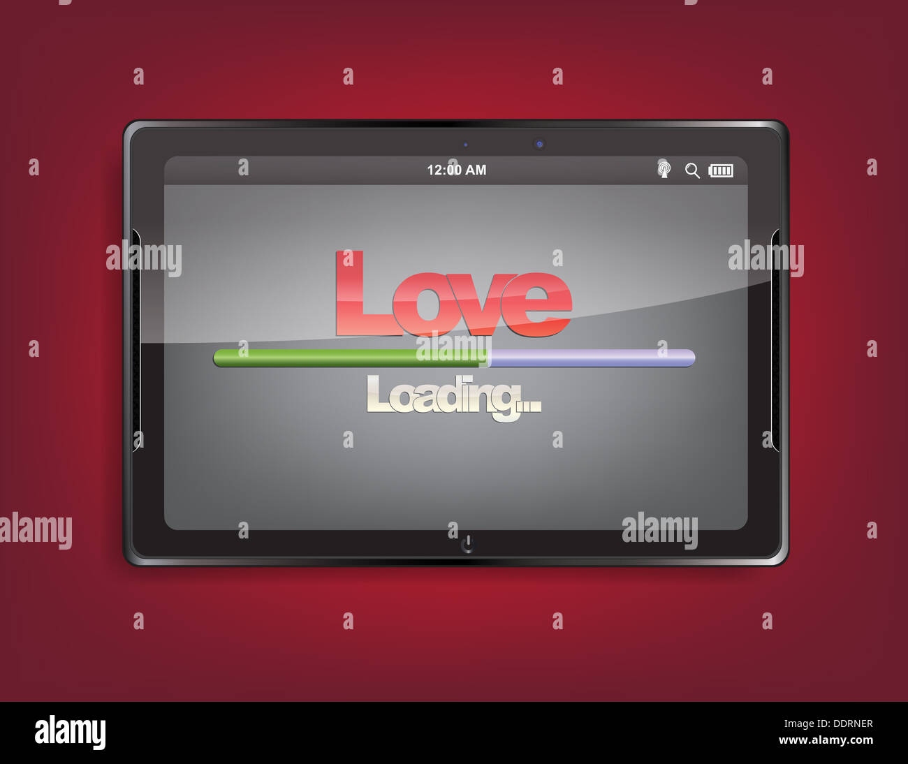 Tablet computer with the message "Love" and a loading bar on the screen ...