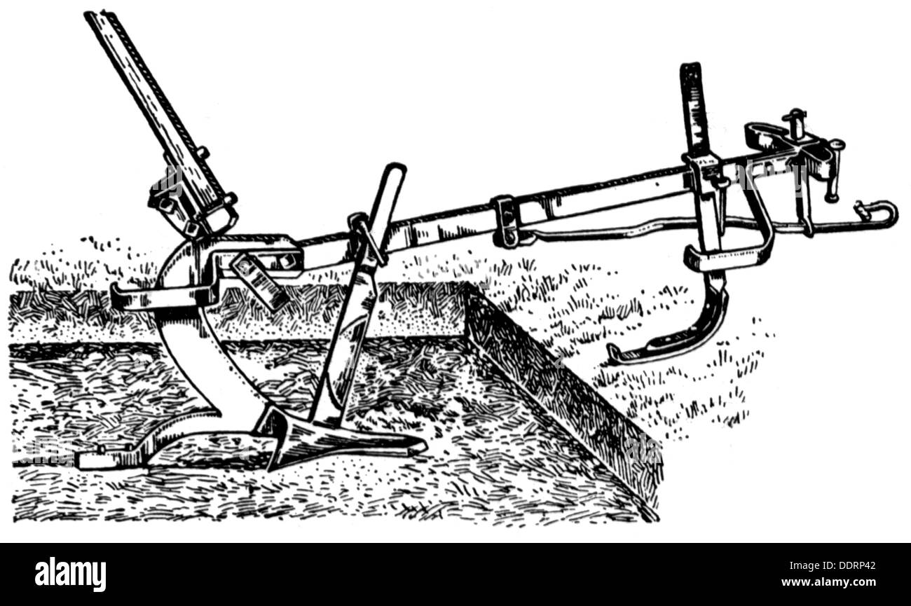 agriculture, tools, subsoil hook, wood engraving, early 20th century ...