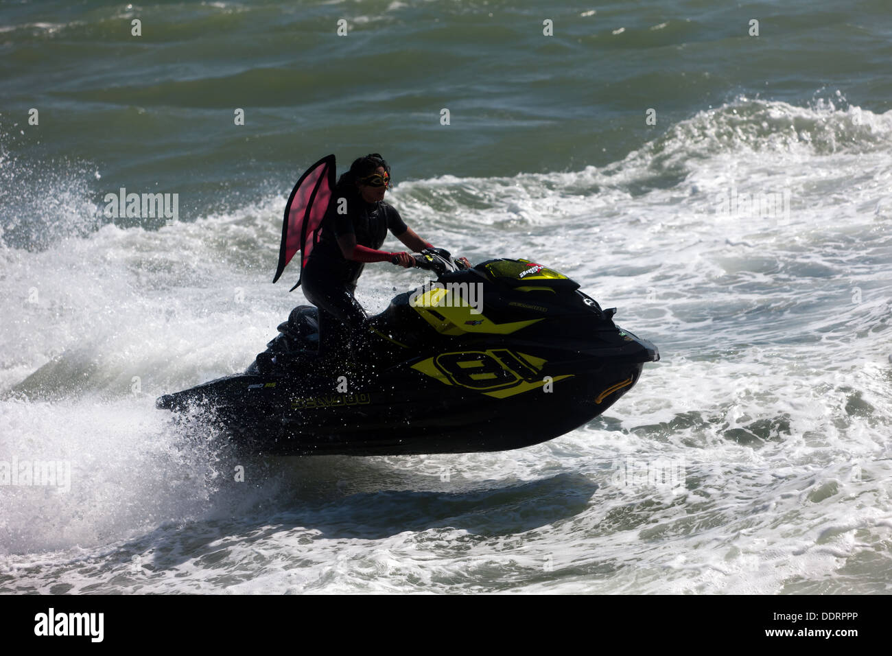 Aysha Rensink performing a dramatic jet ski stunt display on her Sea ...