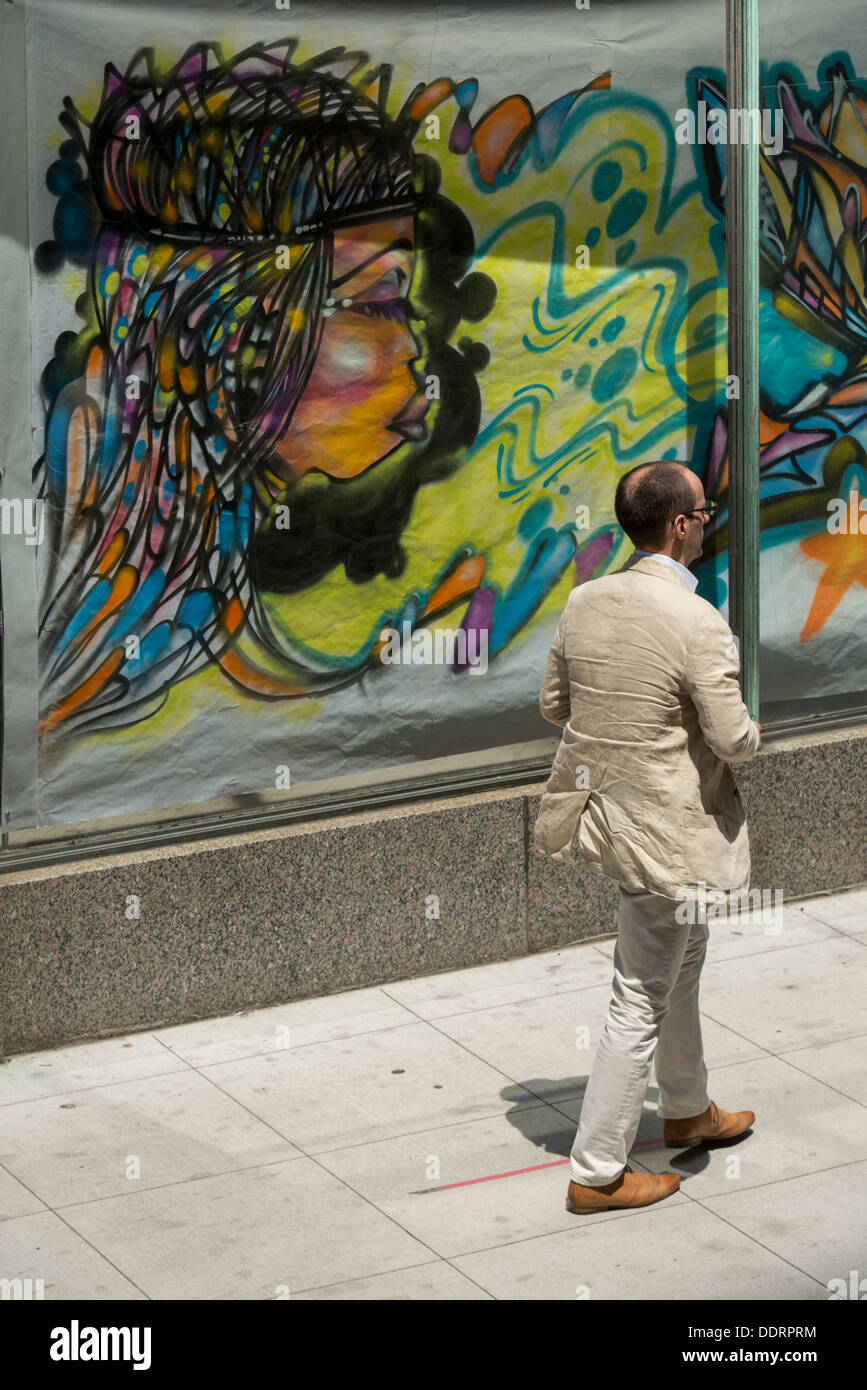 Man walking on a pedestrian walkway, Chicago, Cook County, Illinois ...