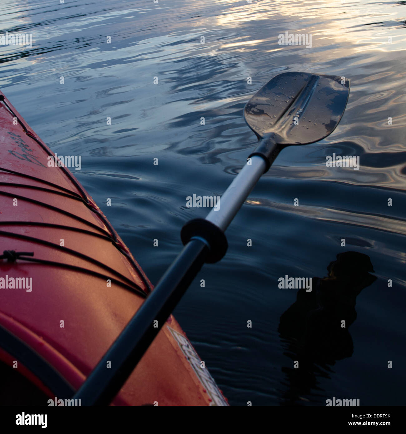 Oar on the edge of a kayak, Lake of The Woods, Ontario, Canada Stock ...