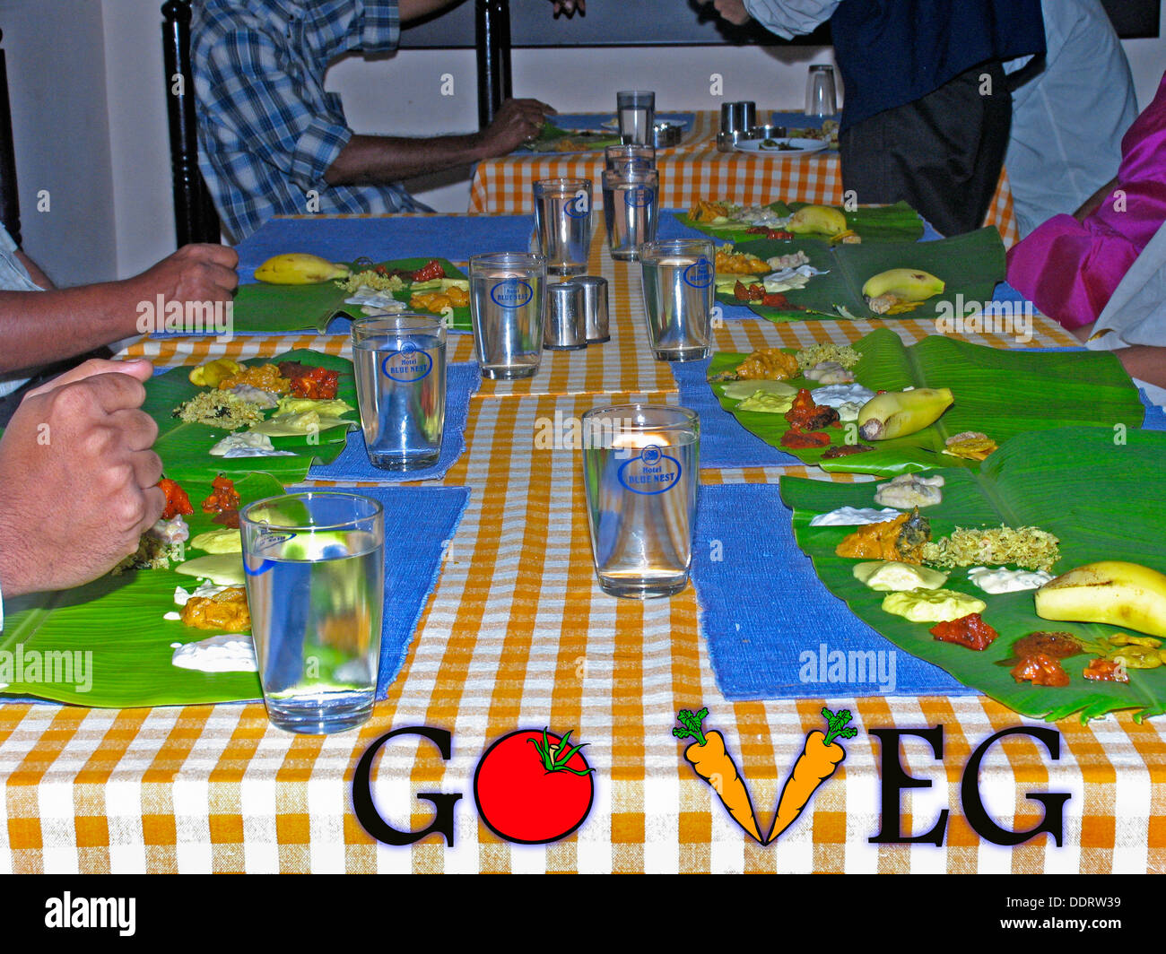 South Indian Thali (meals) served traditionally on banana leaf, Go Veg ...