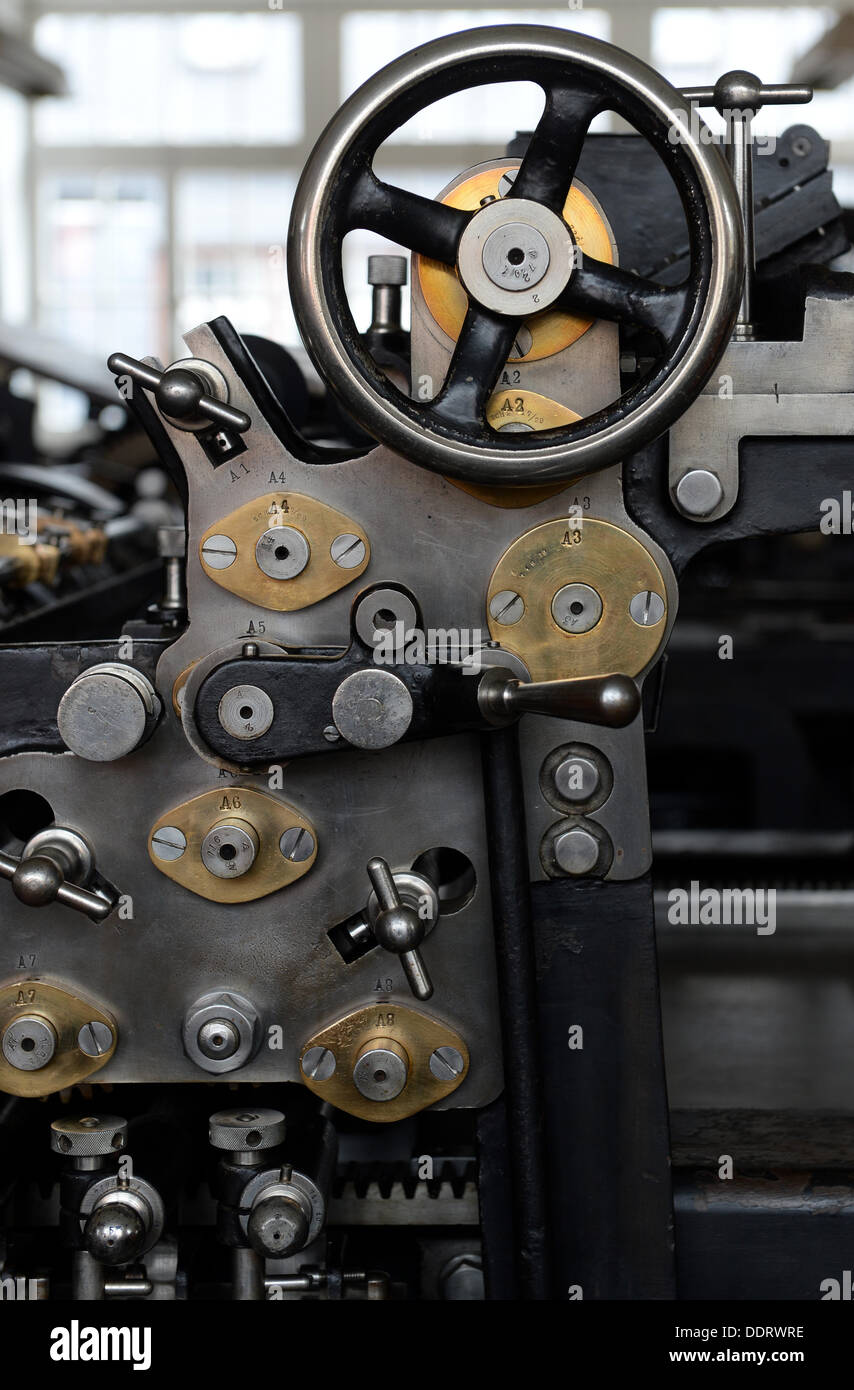 The mechanics of a historical cylinder printing machine in the Museum ...