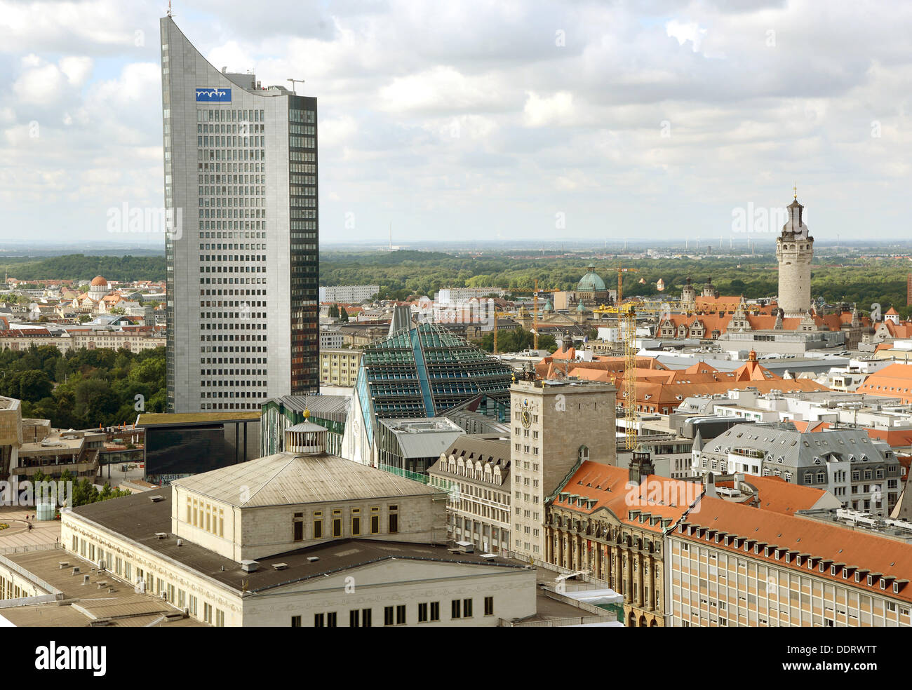 Overview of the centre of Leipzig with the opera (foreground), the ...
