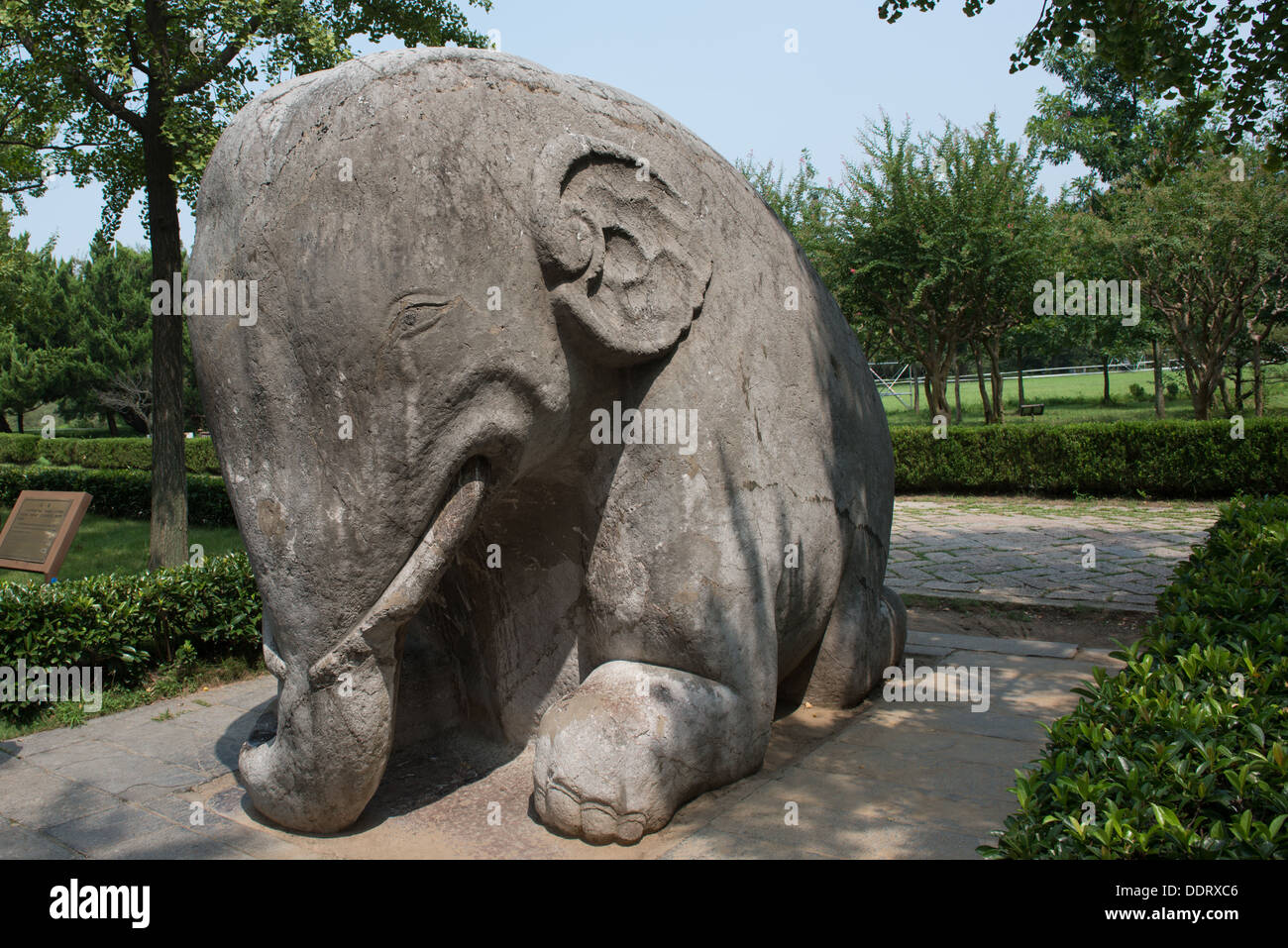 Ming Tombs, Nanjing, China. Statue of a elephant on the Elephant Road ...