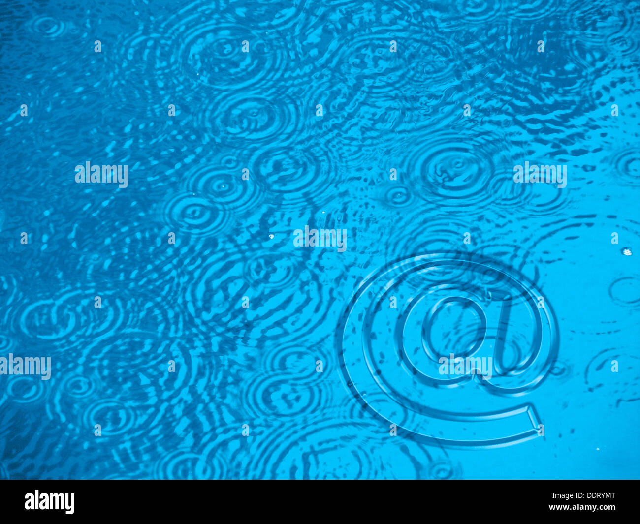 Rain drops falling in rain water, Email icon, at symbol Concept Stock ...