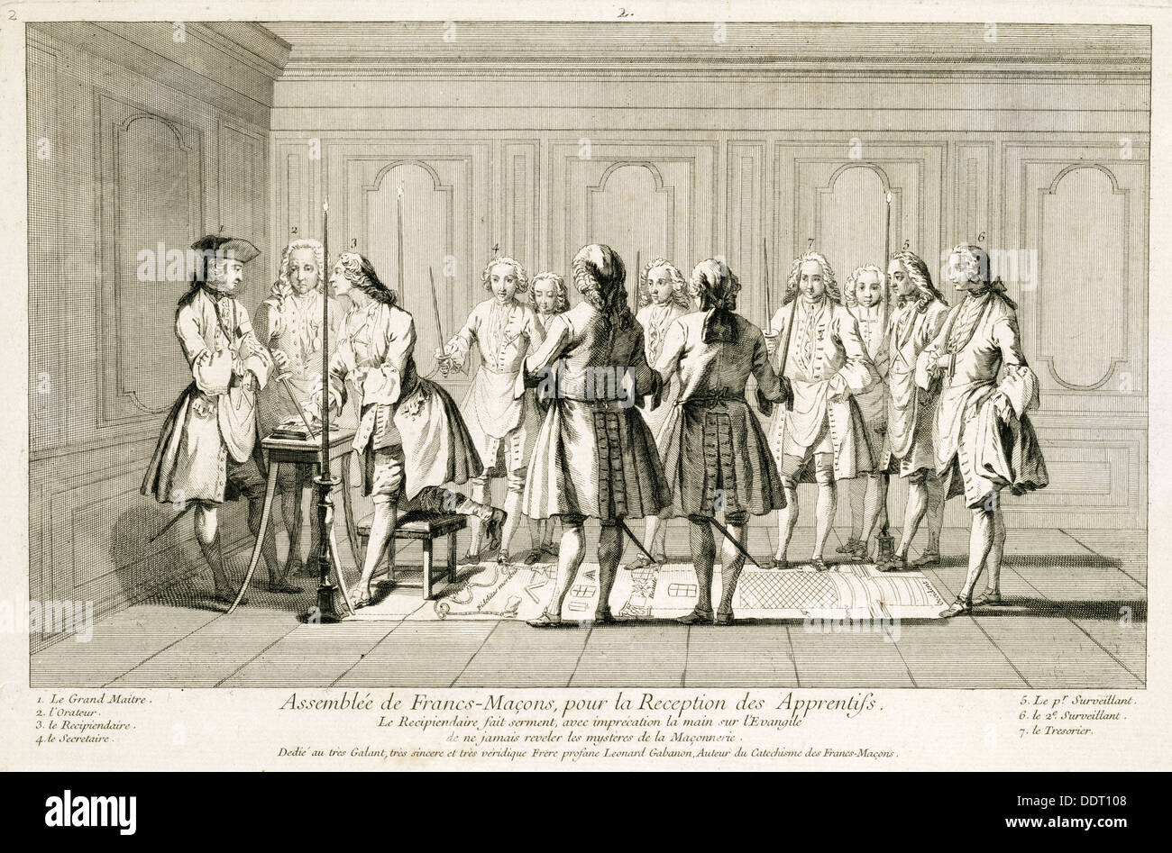 Assembly of Freemasons to initiate an apprentice, c1733. Artist ...