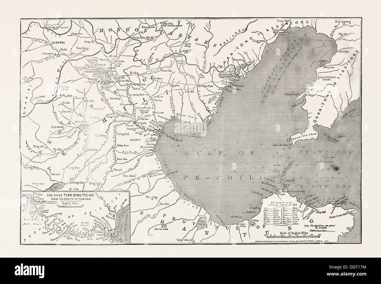 MAP OF NORTH-EAST CHINA, SHOWING THE GULF OF PECHILI, THE TIEN-TSIN ...