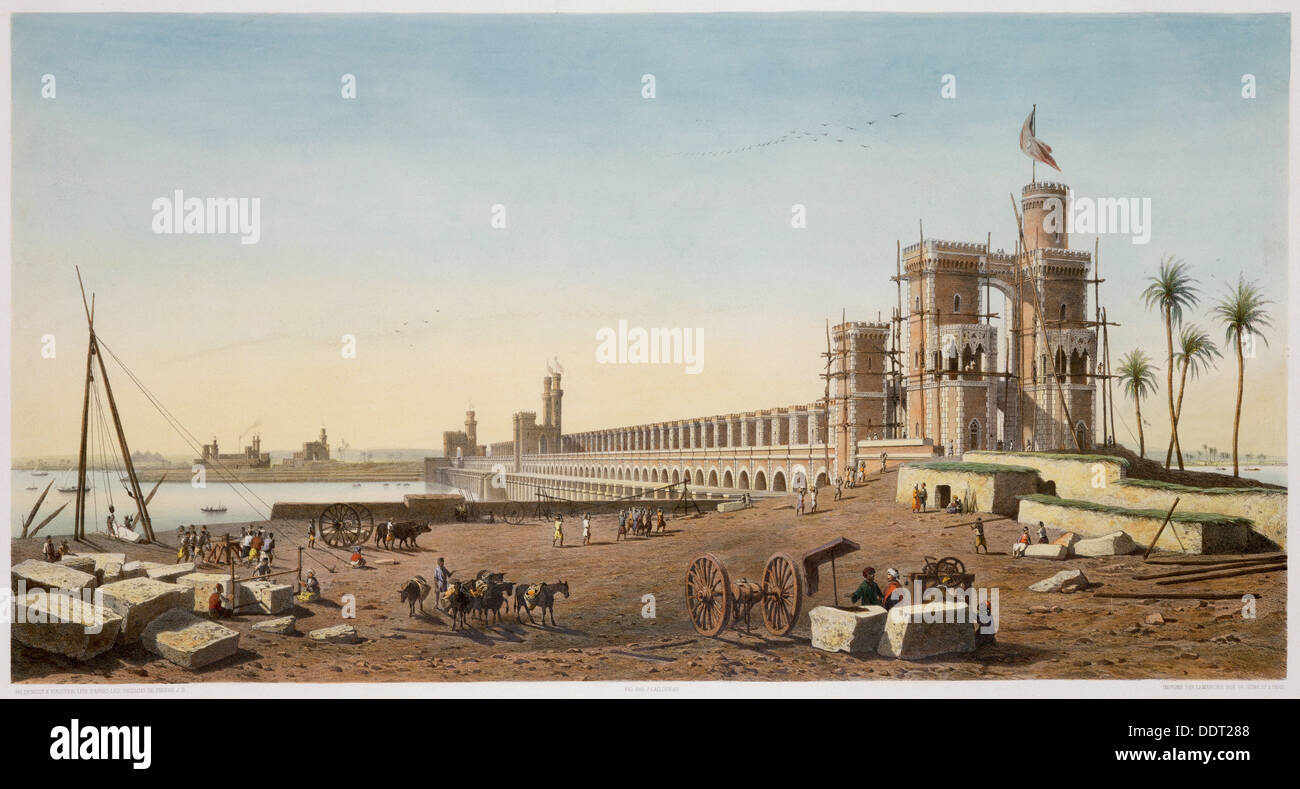 The dam across the Nile, the building of the Aswan Dam, Egypt, 1853 ...