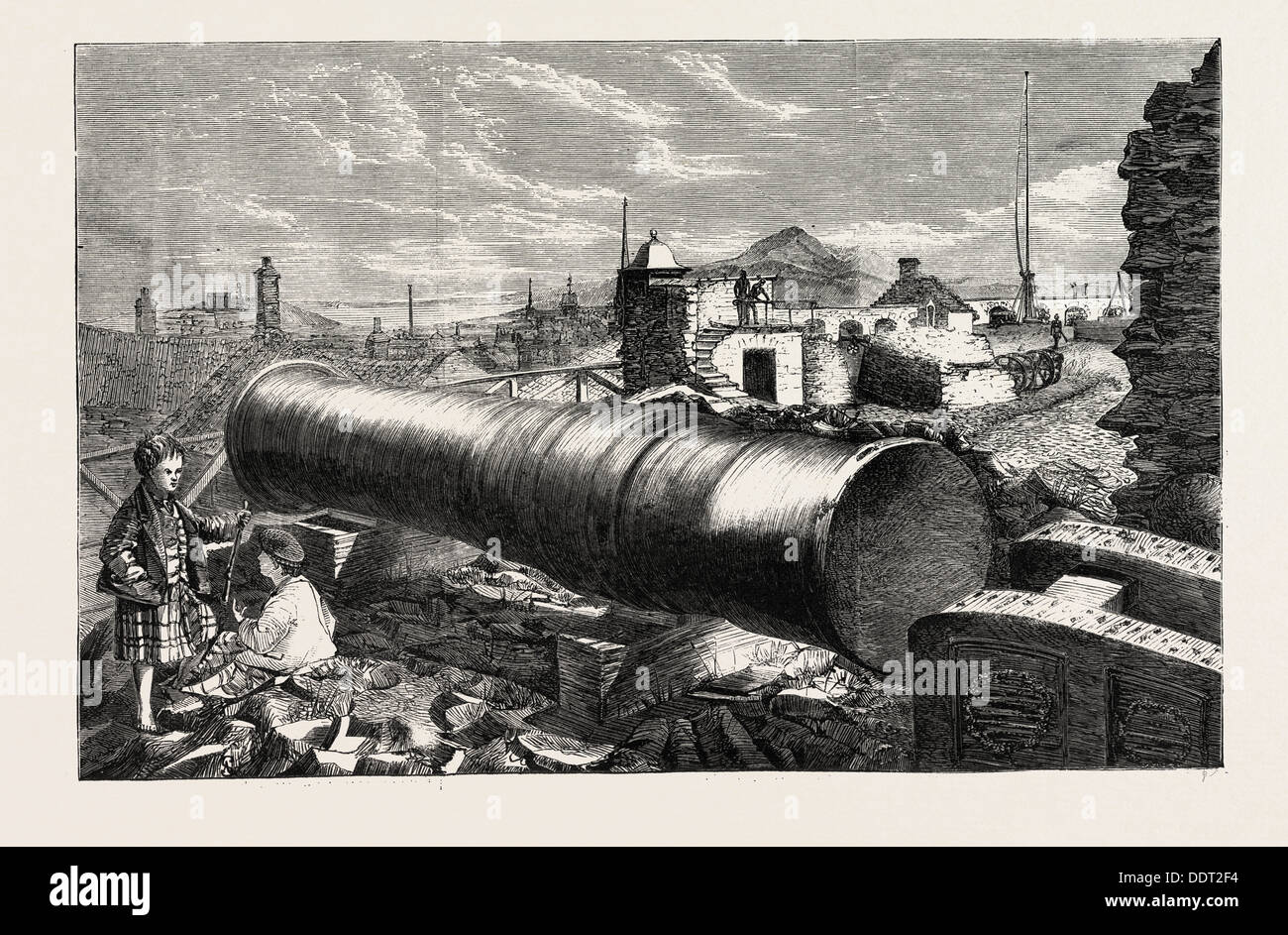 MONS MEG, EDINBURGH CASTLE, SCOTLAND, UK, 1860 engraving Stock Photo ...