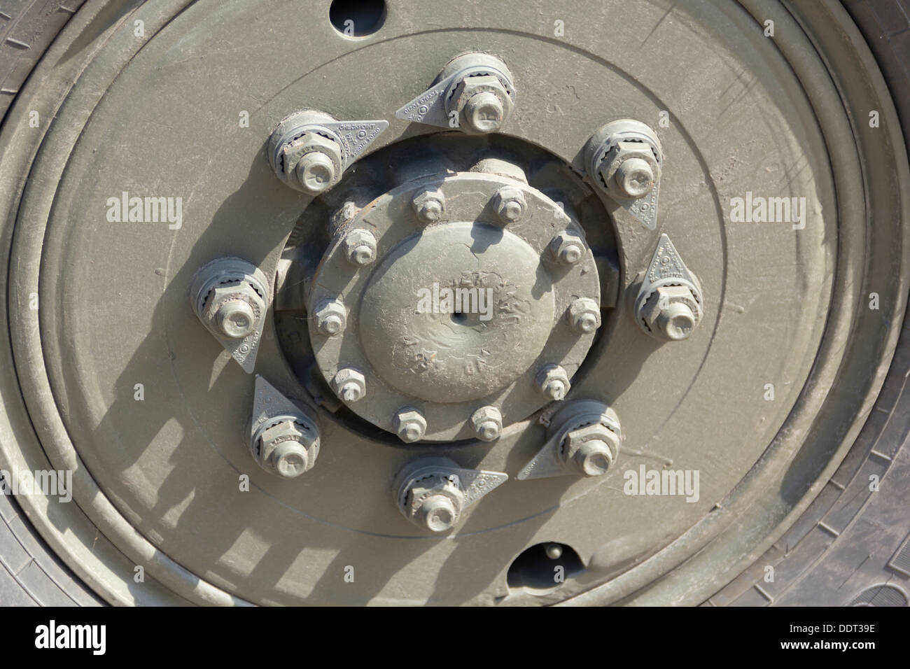 The wheel hub of a heavy goods vehicle (HGV) showing the Checkpoint ...
