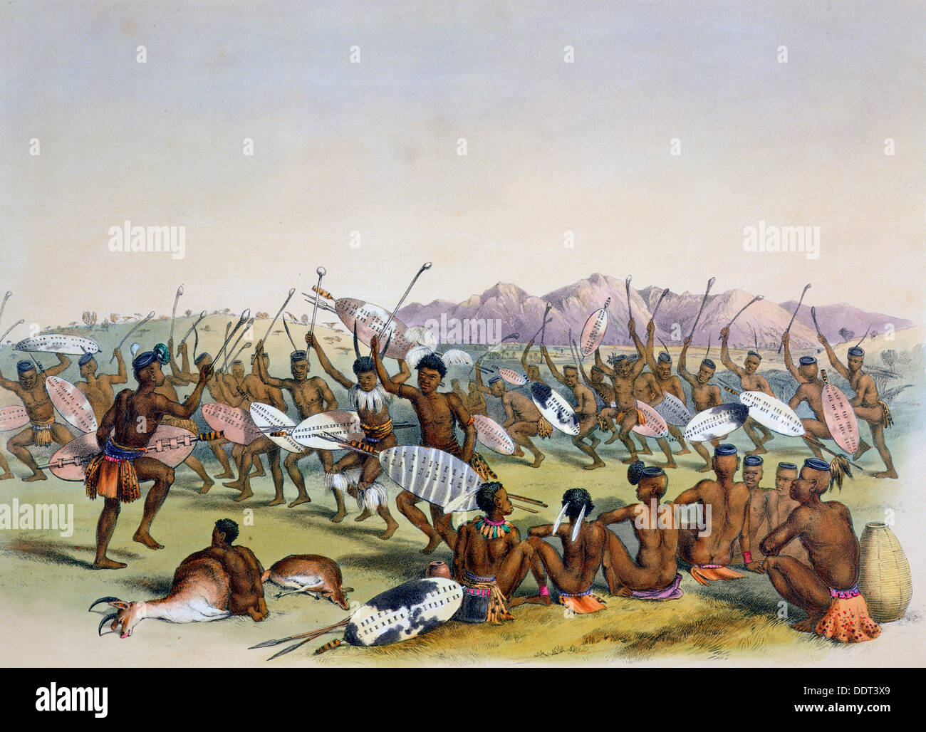 'Zulu Hunting Dance near the Engooi Mountains', 1849. Artist: George ...