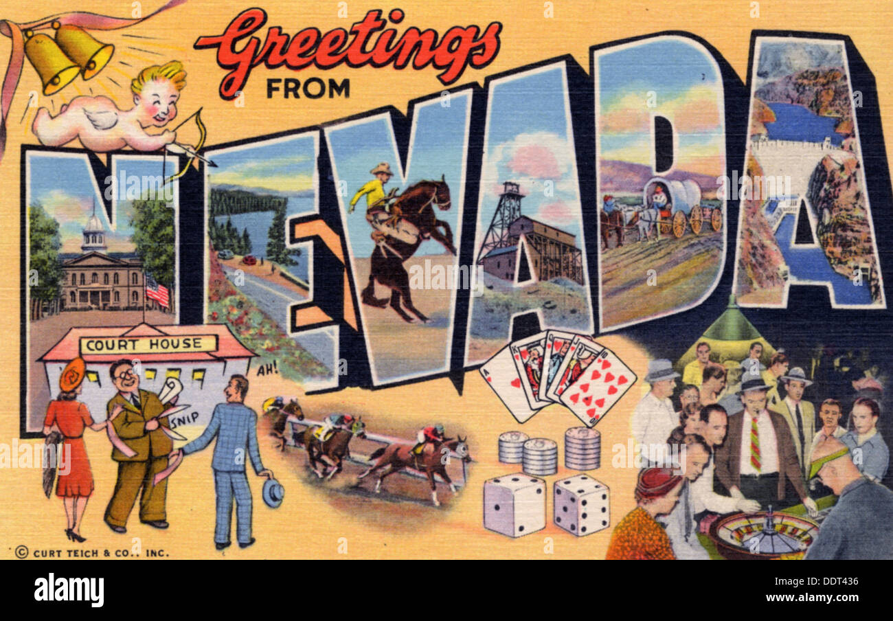 'Greetings from Nevada', postcard, 1941. Artist: Unknown Stock Photo ...