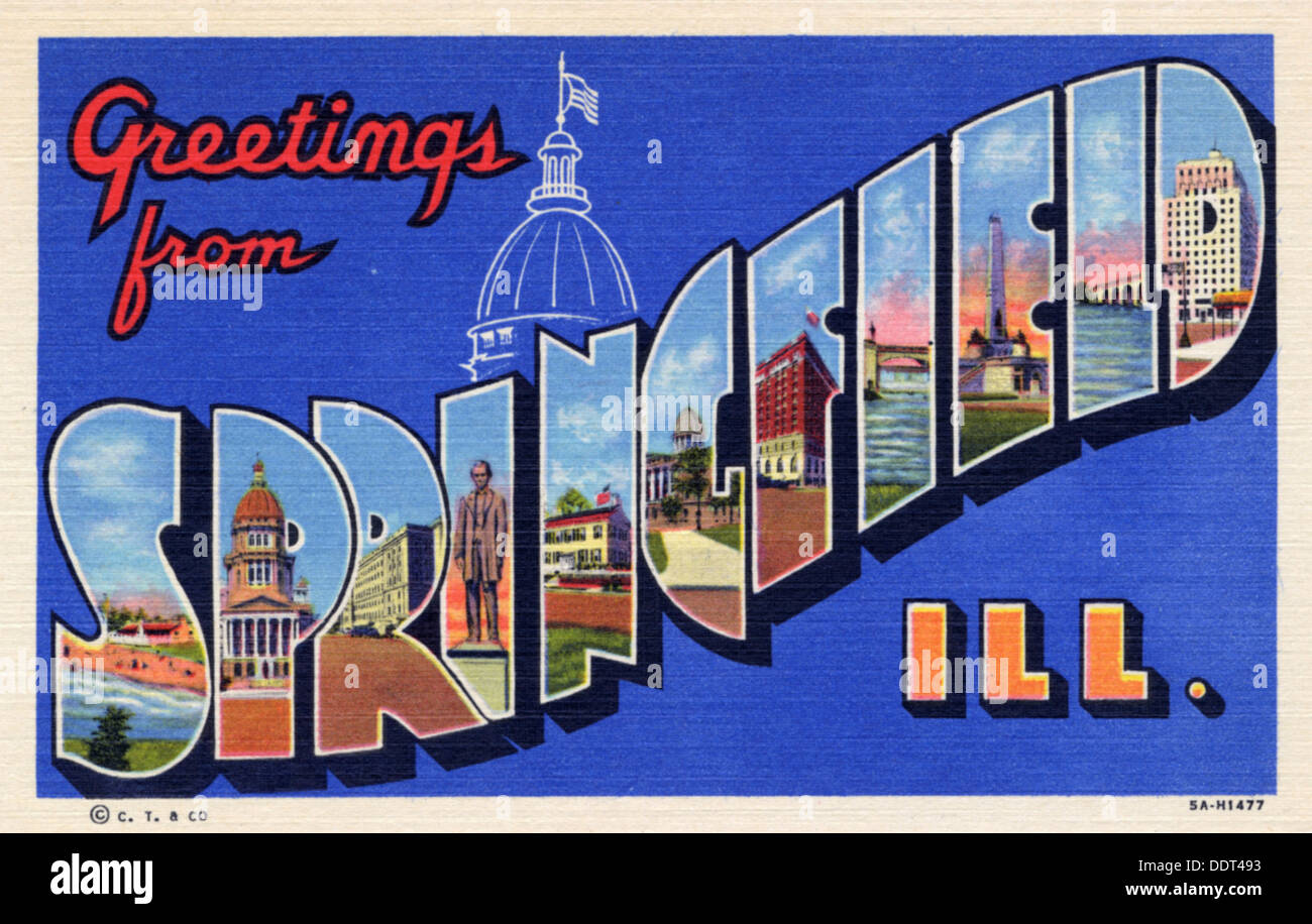 'Greetings from Springfield, Illinois', postcard, 1935. Artist: Unknown ...