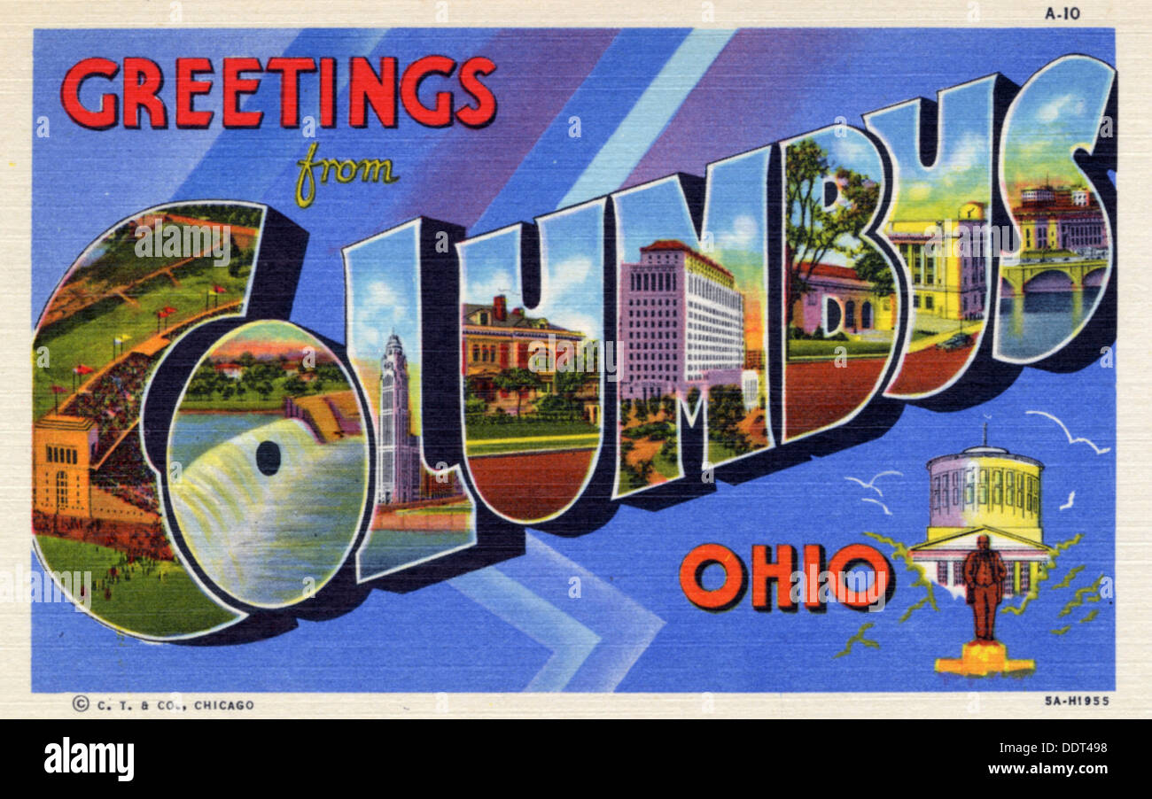 'Greetings from Columbus', Ohio, postcard, 1935. Artist: Unknown Stock ...