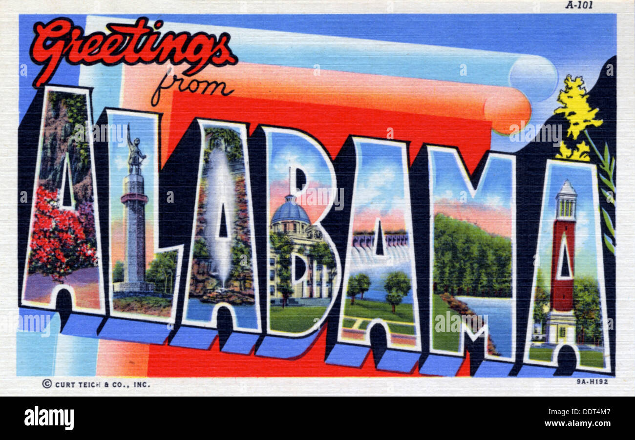 'Greetings from Alabama', postcard, 1939 Stock Photo: 60152183 - Alamy