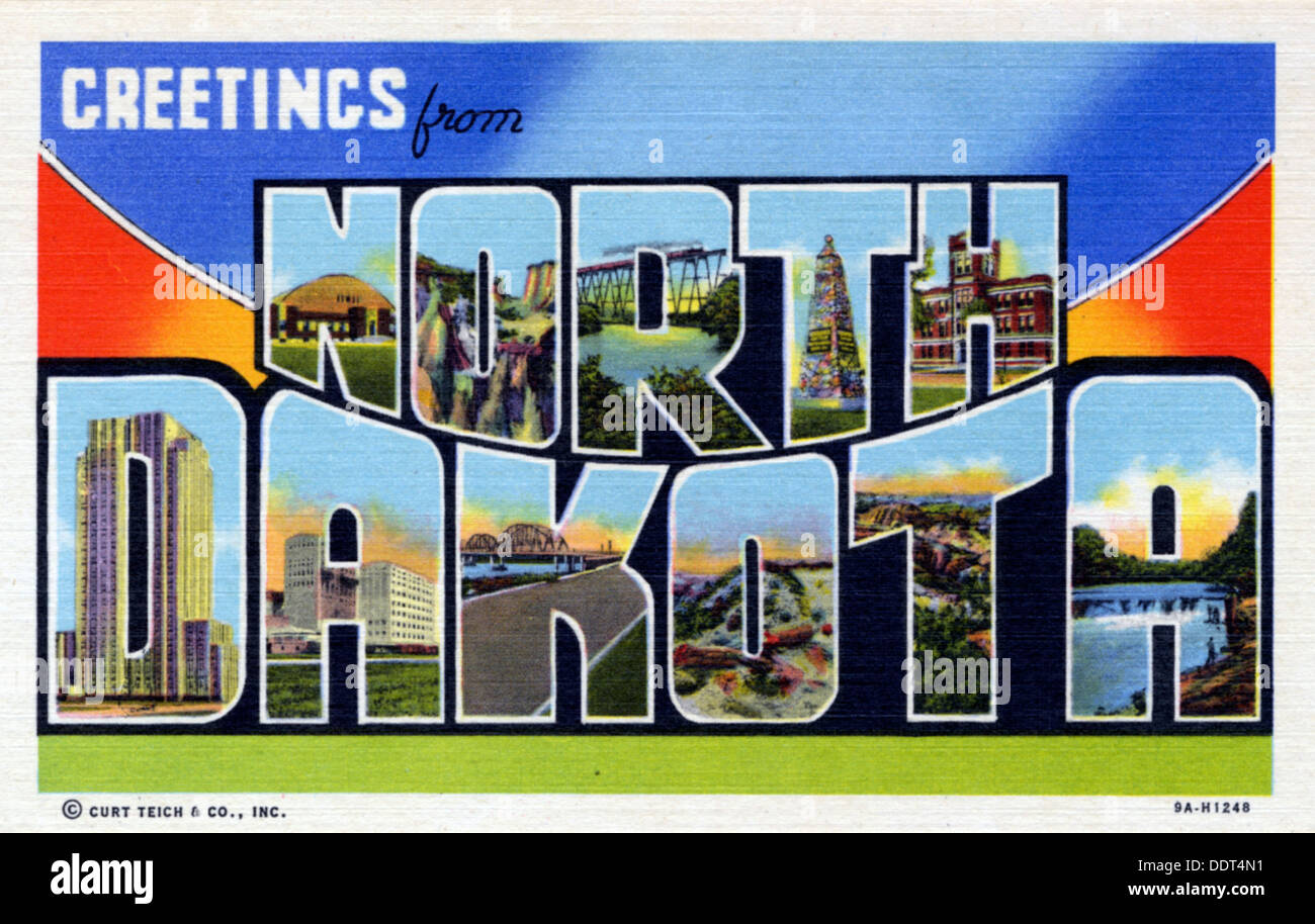 'Greetings from North Dakota', postcard, 1939. Artist: Unknown Stock ...