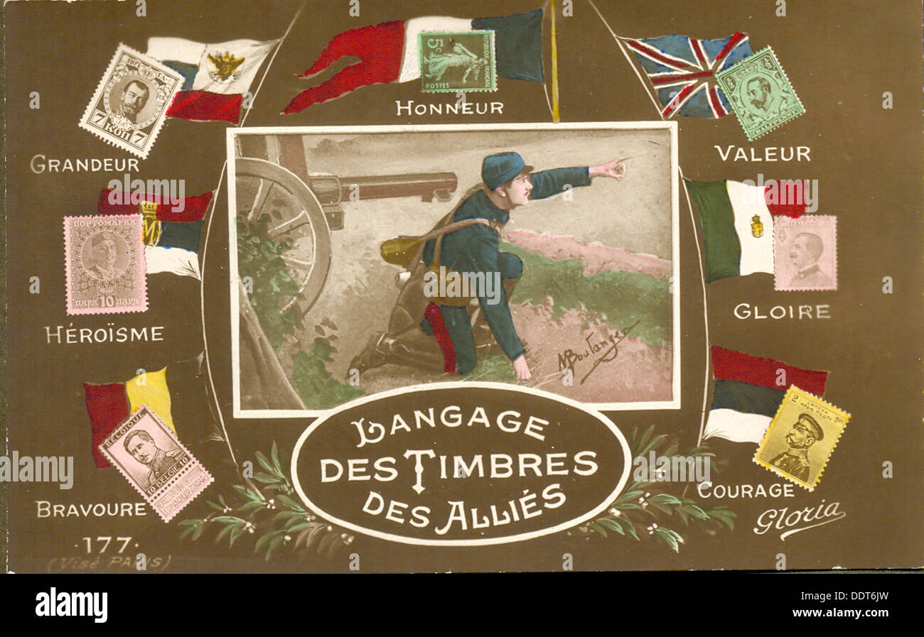 World War One French postcard illustrating stamp messages Stock Photo ...