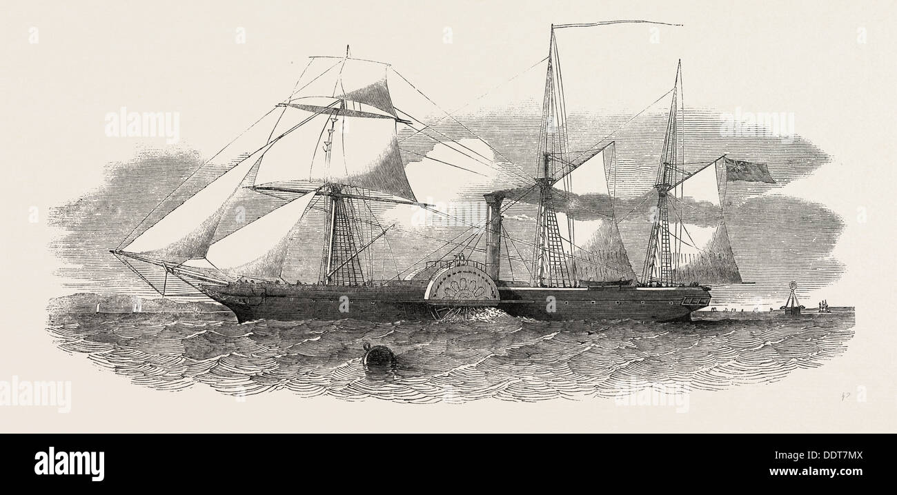 THE STEAM SHIP IBERIA, WITH CUNNINGHAM'S PATENT TOPSAIL, 1851 engraving ...