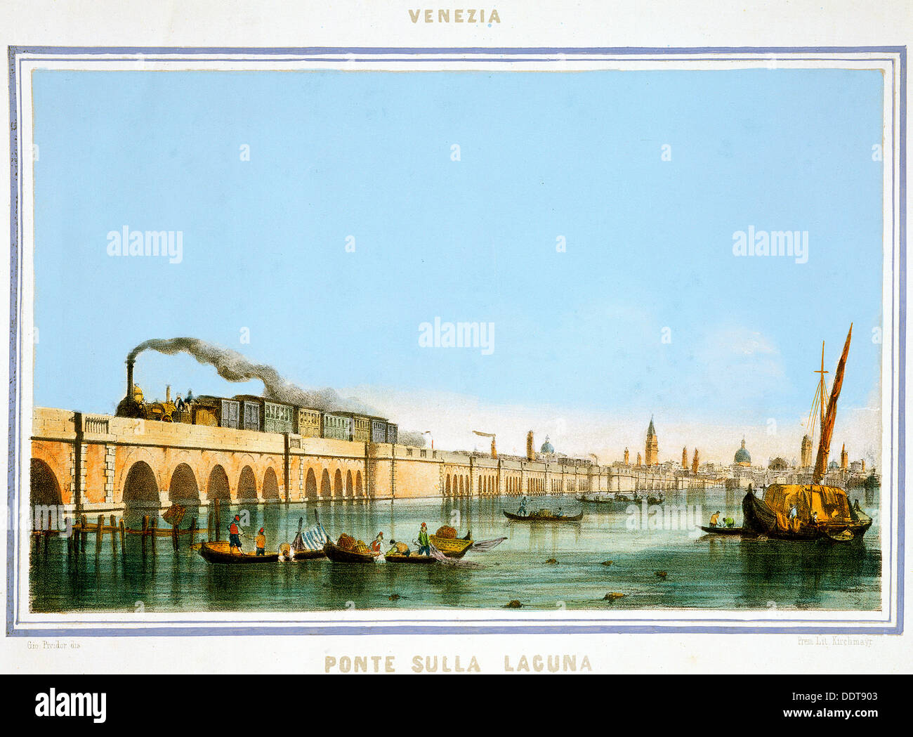 Bridge over the Lagoon, Venice, Italy, c1850. Artist: Giovanni Pividor ...