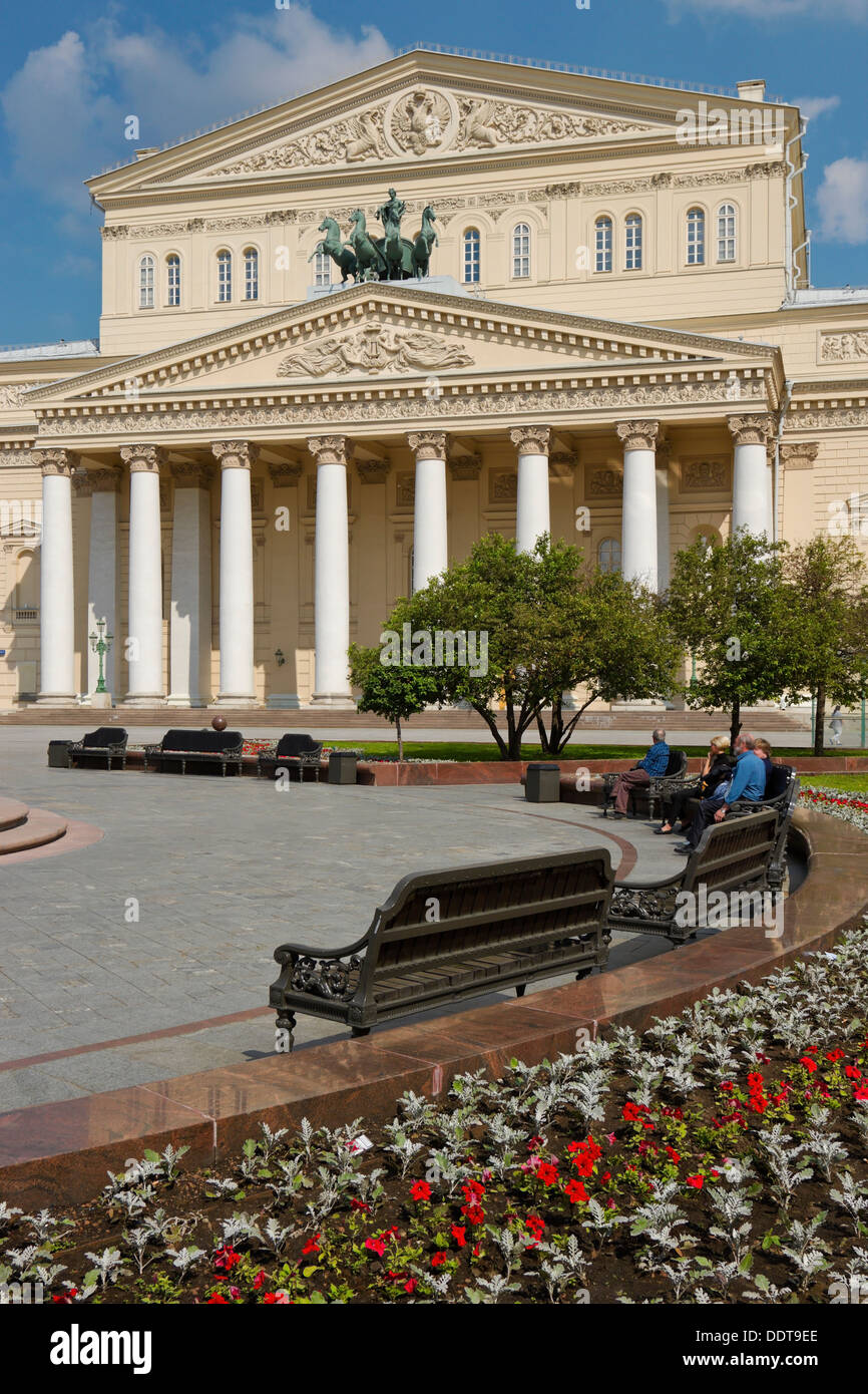 Benches in the square near the Bolshoi Theatre, Moscow, Russia Stock ...