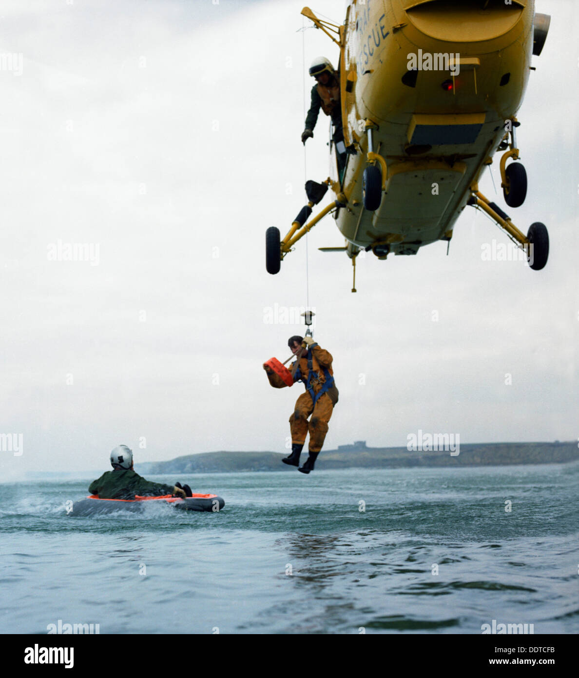 Westland Whirlwind helicopter making a rescue, 1973. Artist: Michael ...