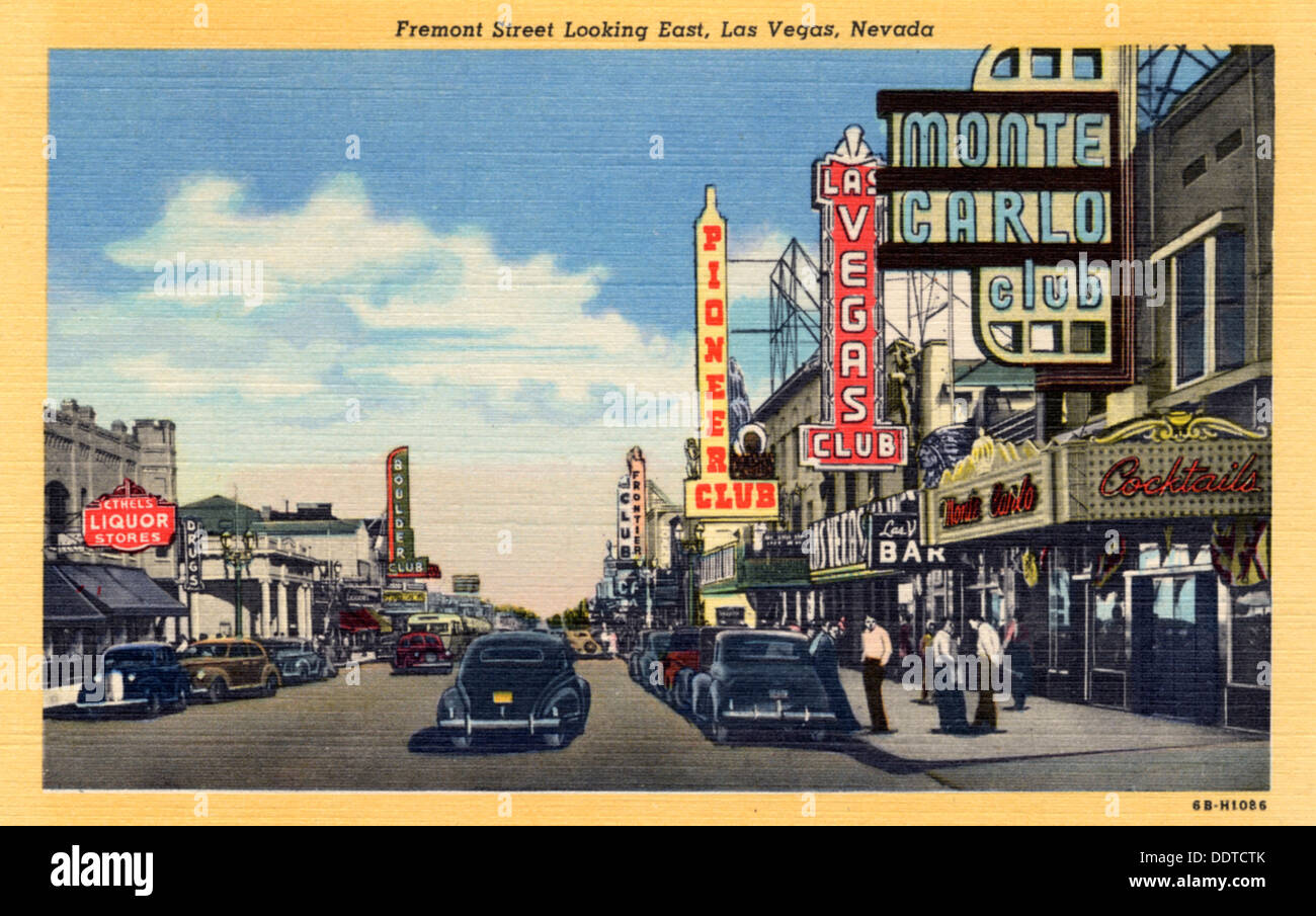 'Fremont Street Looking East, Las Vegas, Nevada', postcard, 1946 ...