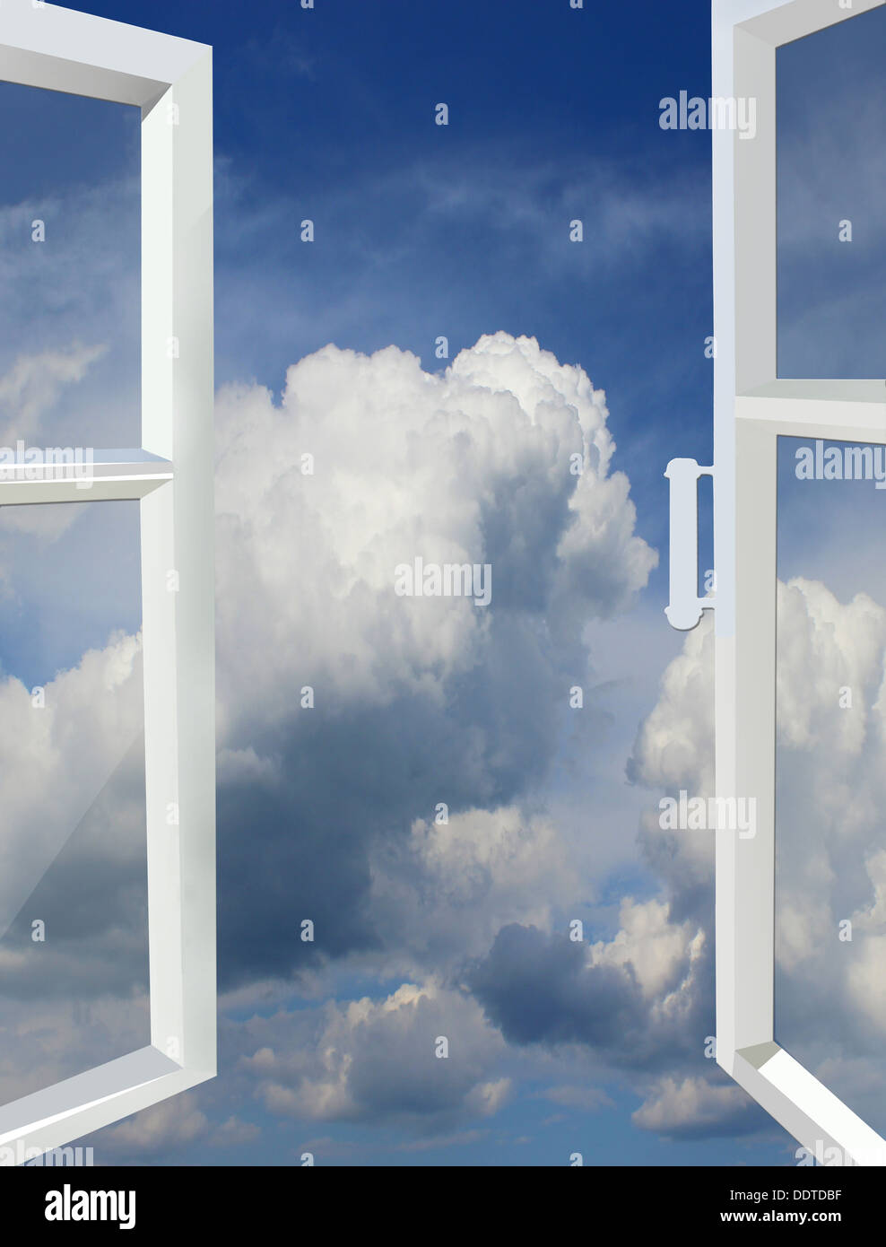 opened window to the heaven with white clouds Stock Photo - Alamy