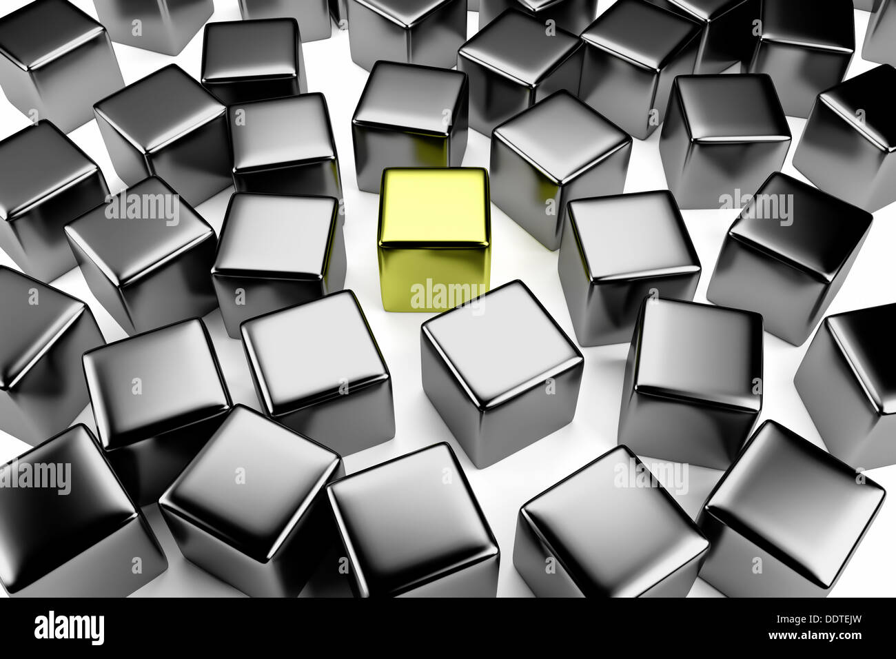 Uniqueness and identity concept: golden cube surrounded by a crowd of ...