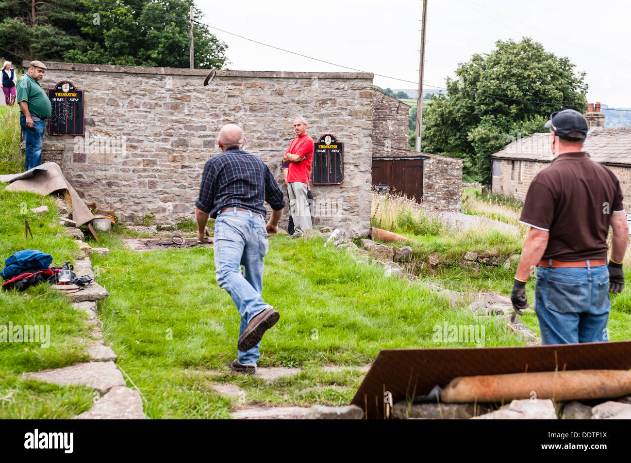 Pub teams playing the traditional game of Quoits in the village of Low ...