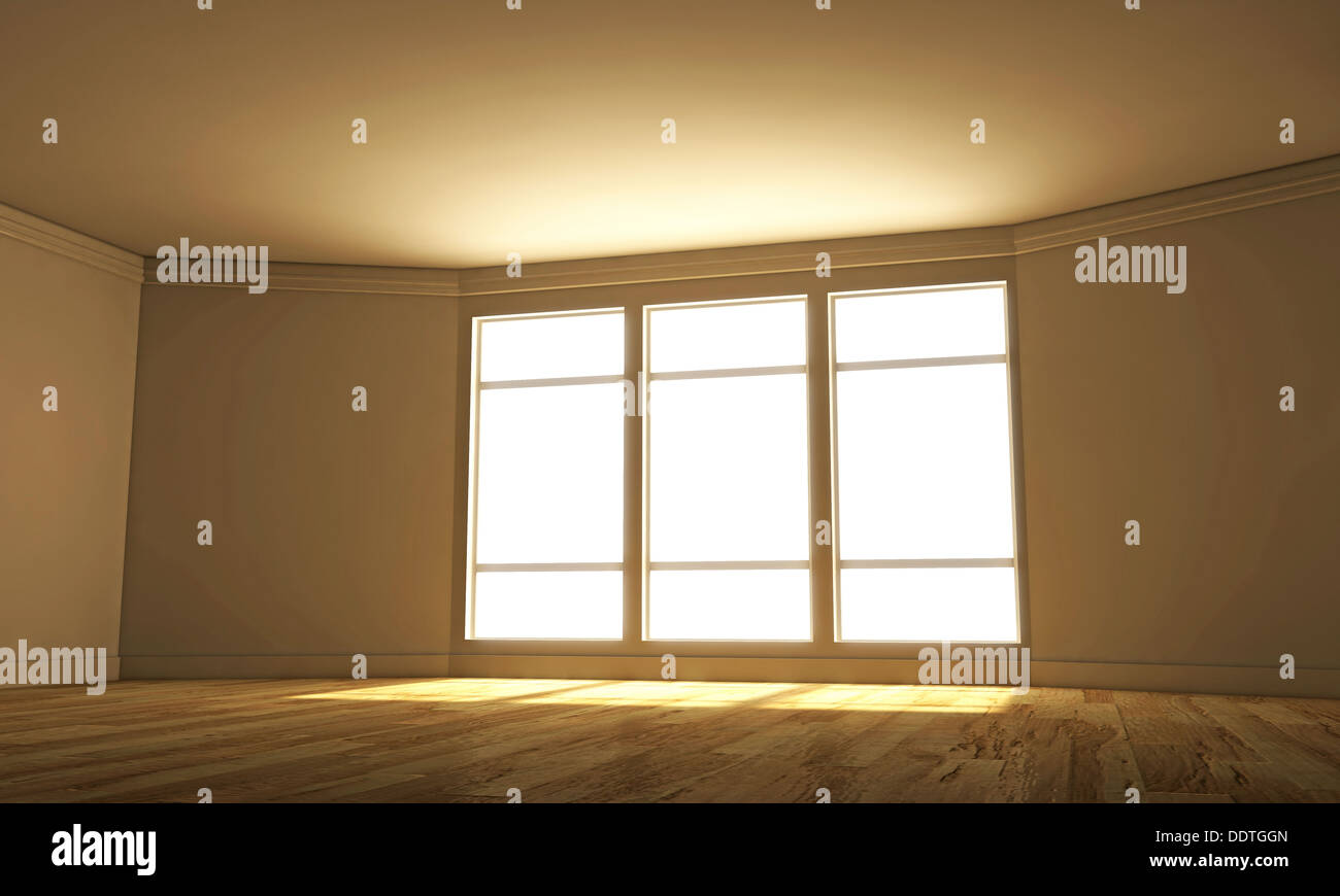 empty room with big windows and wooden parquet Stock Photo - Alamy