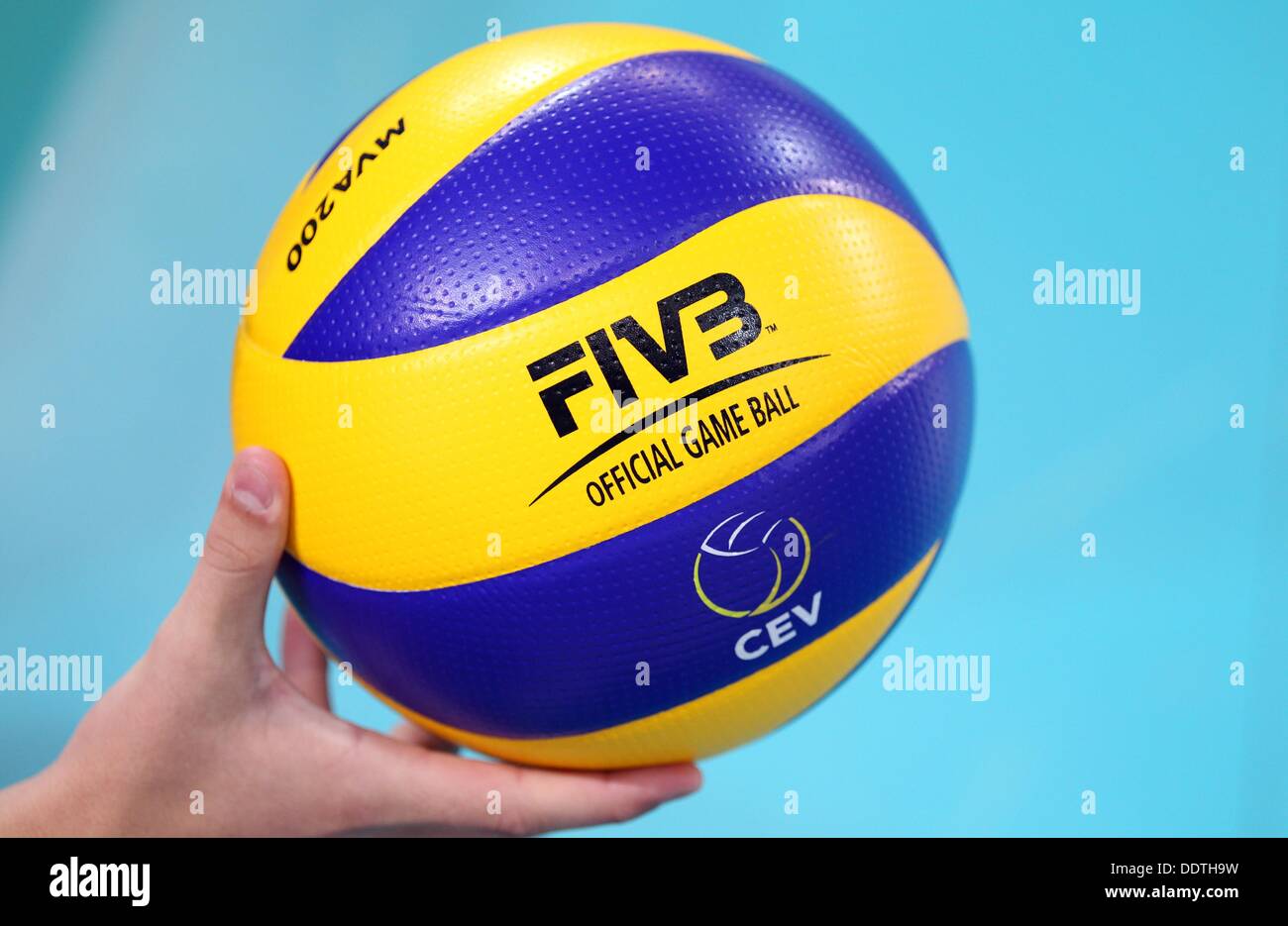 The official ball is pictured during the women's CEV Volleyball ...