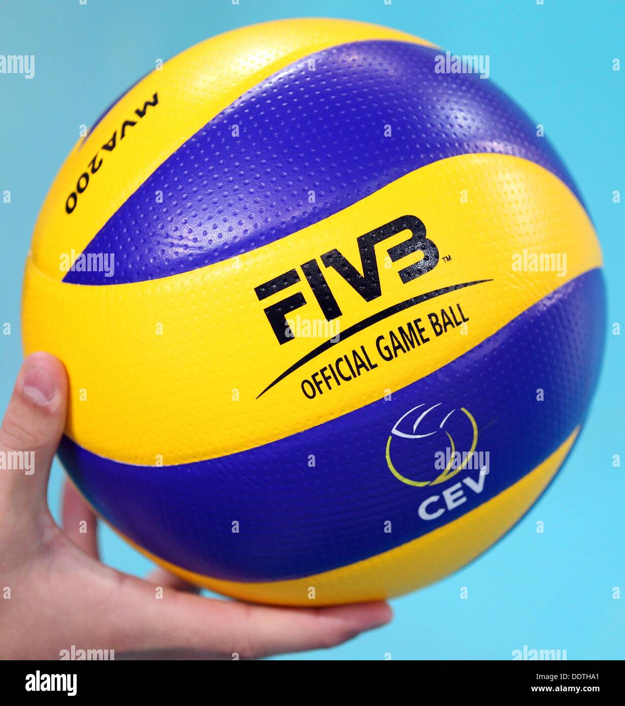 The official ball is pictured during the women's CEV Volleyball ...